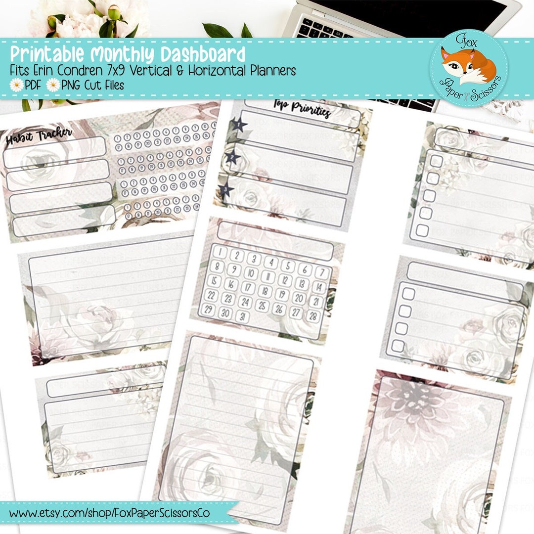 Erin Condren Printable Monthly Dashboard | Winter Rose | 7x9 Printable ...