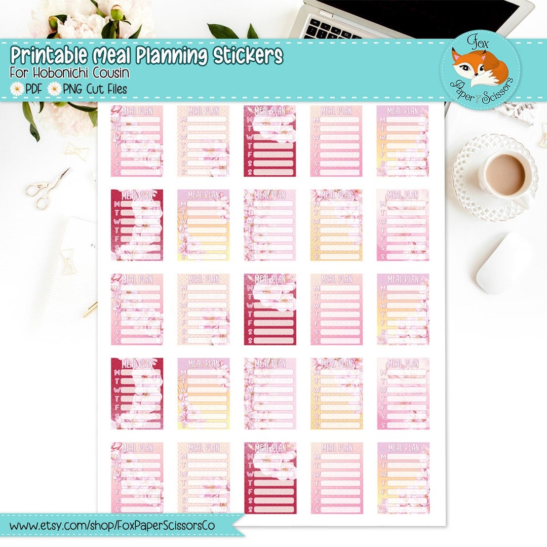 Printable Meal Planner Stickers | Hobonichi Cousin | Cherry Blossom ...