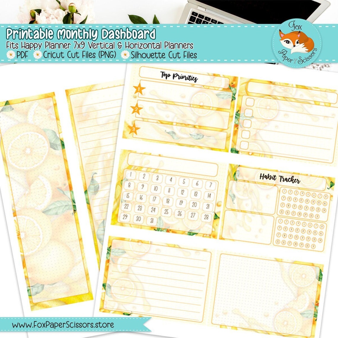 Happy Planner Printable Monthly Dashboard Lemonade HP Classic 7x9 ...