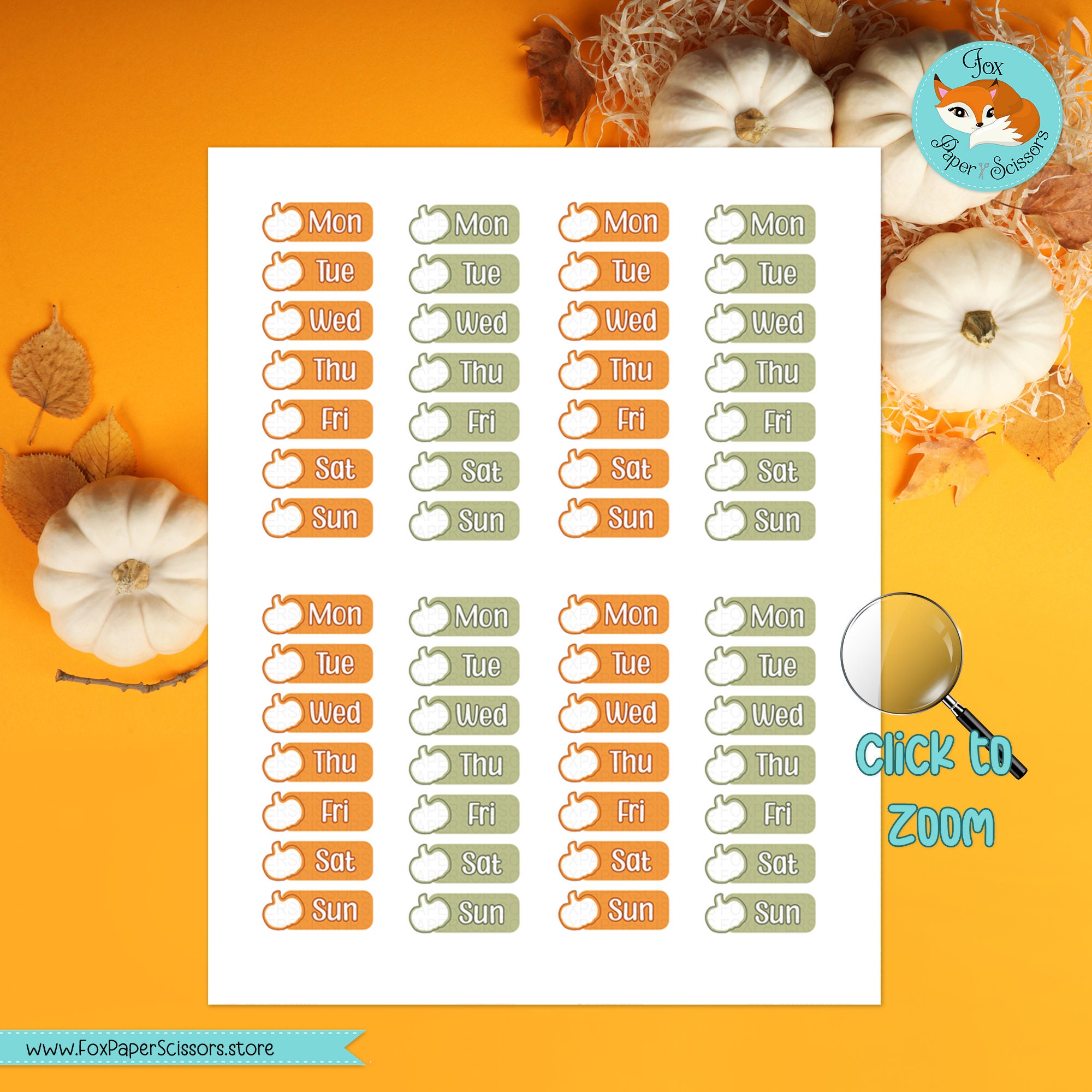 Days of the Week Printable Planner Stickers (pumpkins) | Pumpkin Spice ...