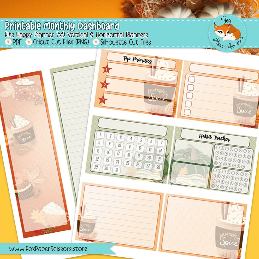 Happy Planner Printable Monthly Dashboard | Pumpkin Spice | HP Classic ...
