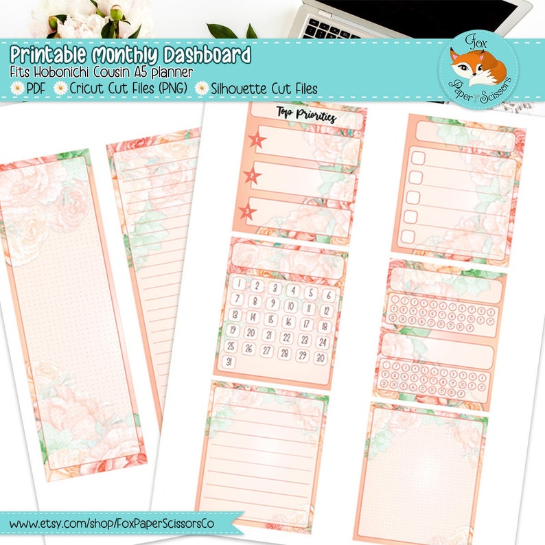 Hobonichi Cousin Printable Monthly Dashboard Peach Flowers Hobonichi ...
