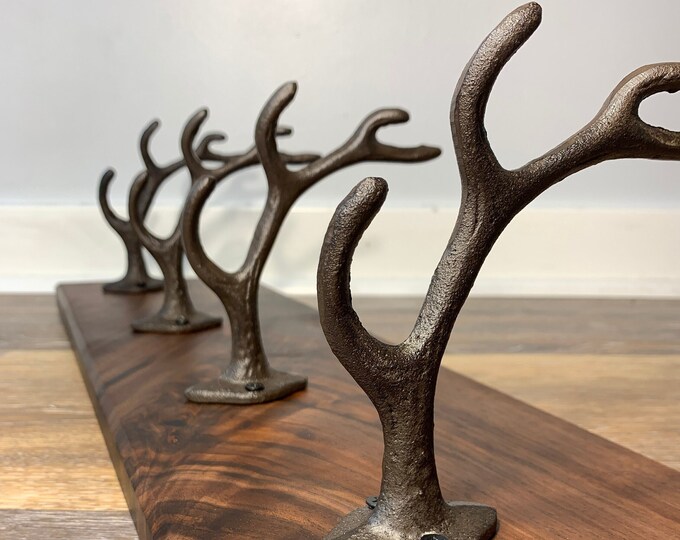 Antler Wall Rack 4 or 6 Rustic Cast Iron Deer Antler Hooks - Etsy