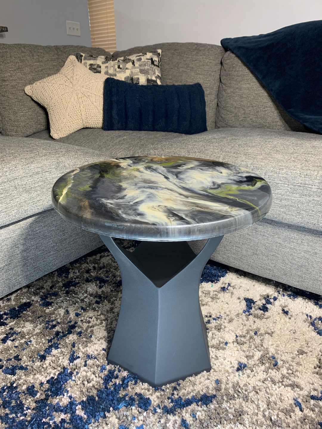 Epoxy Side Table the Loch Ness Monster Granite Marble Small Round Table ...