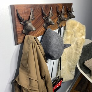Moose Wall Rack 4 Rustic Cast Iron Moose Antler Hooks on Figured Black ...