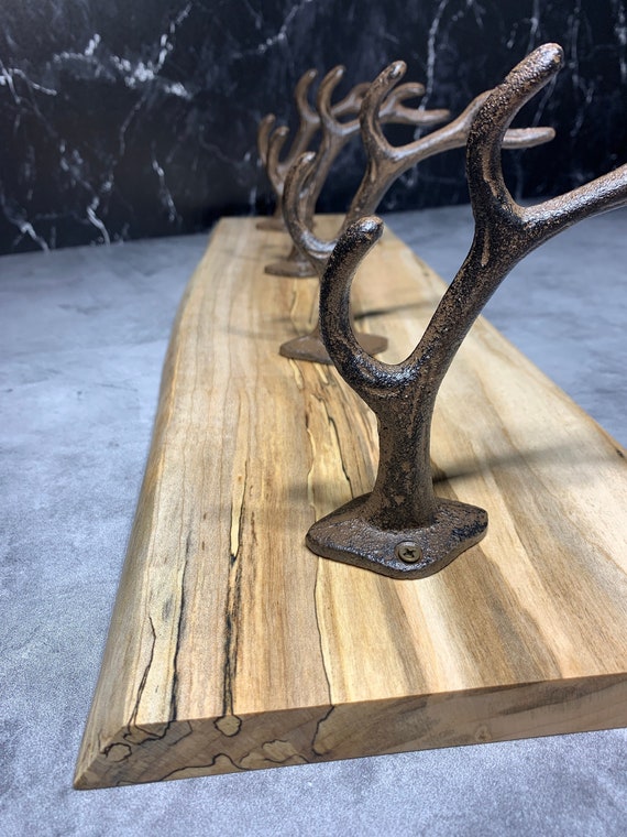 Live Edge Spalted Maple Wall Rack Luxury Lodge 4 Cast Iron - Etsy