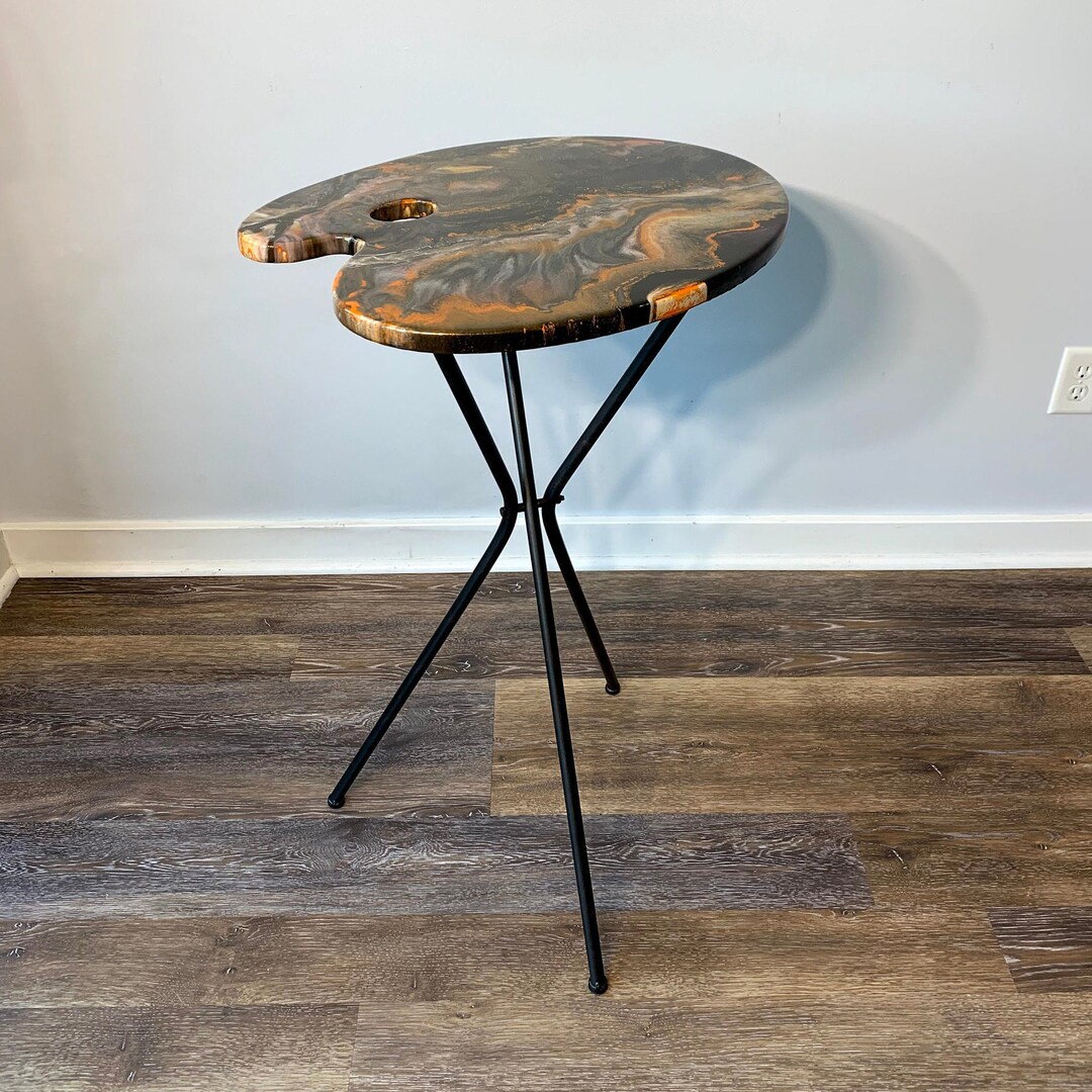Epoxy Accent Table - Cosmic Artist's Palette - Orange, Purple, Black ...