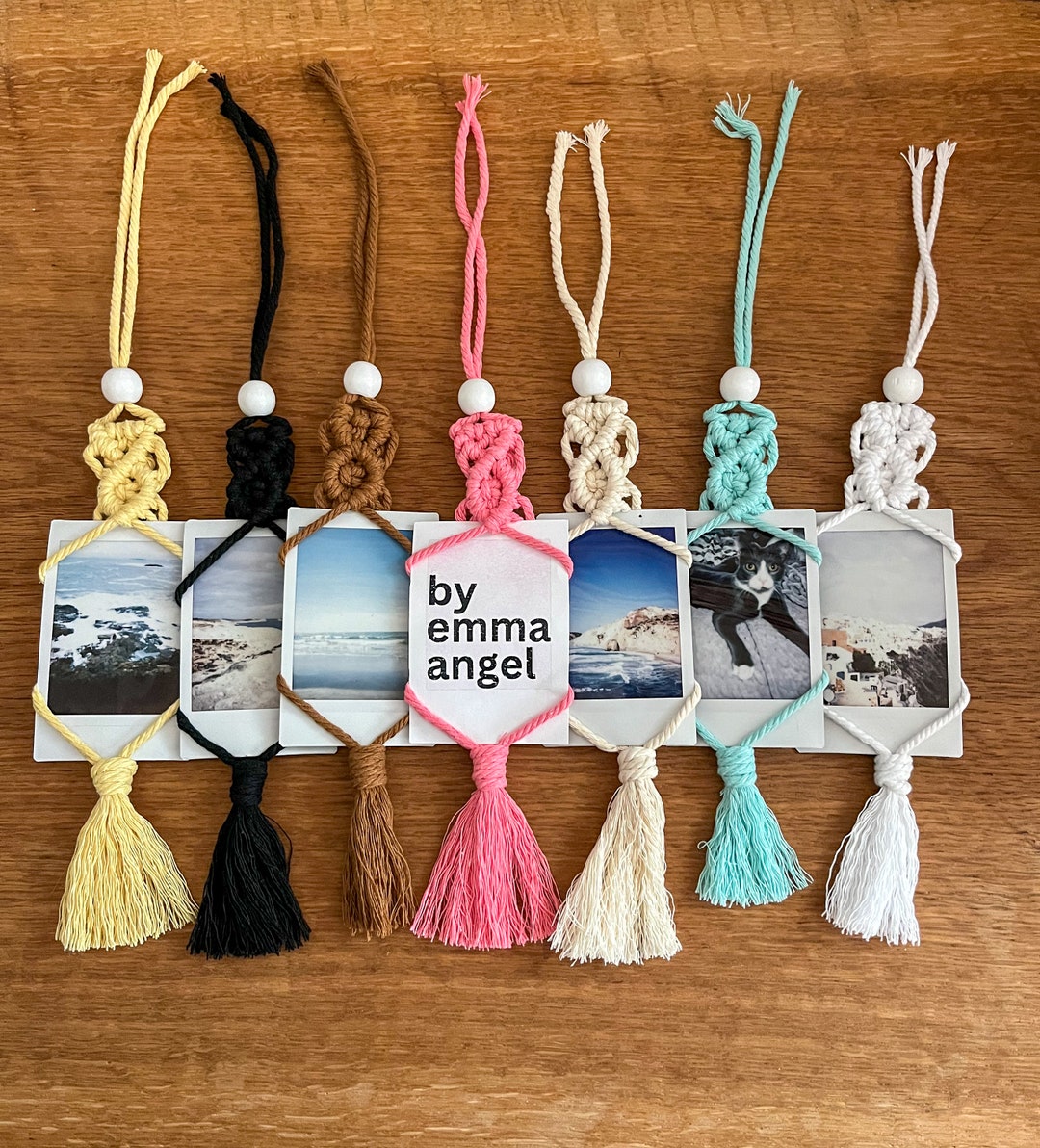 Macrame Polaroid Photo Hanger - Car Charm - Rearview Mirror Accessory ...
