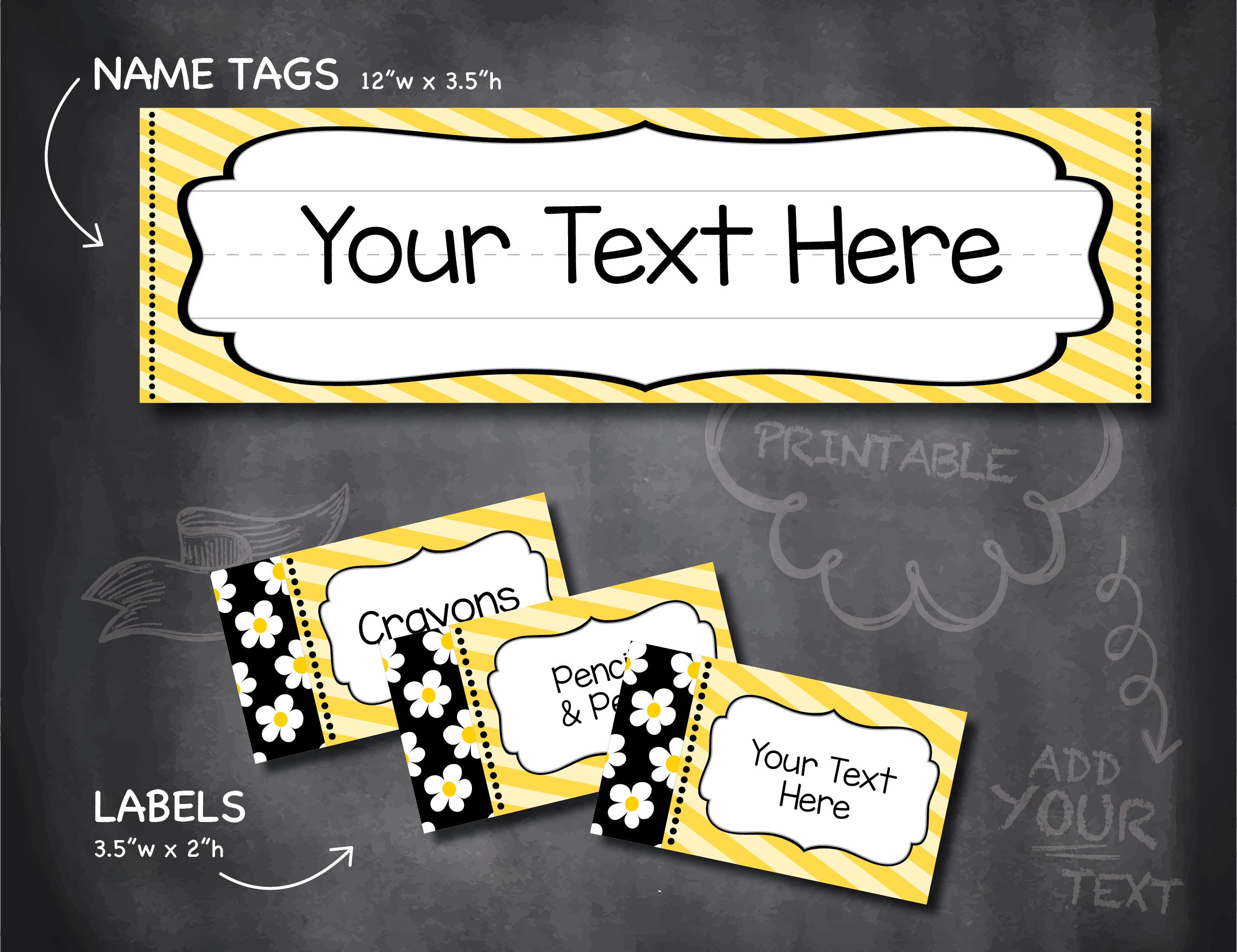 Daisy Stripes Classroom Theme Teacher Decor Home School Printables Back ...