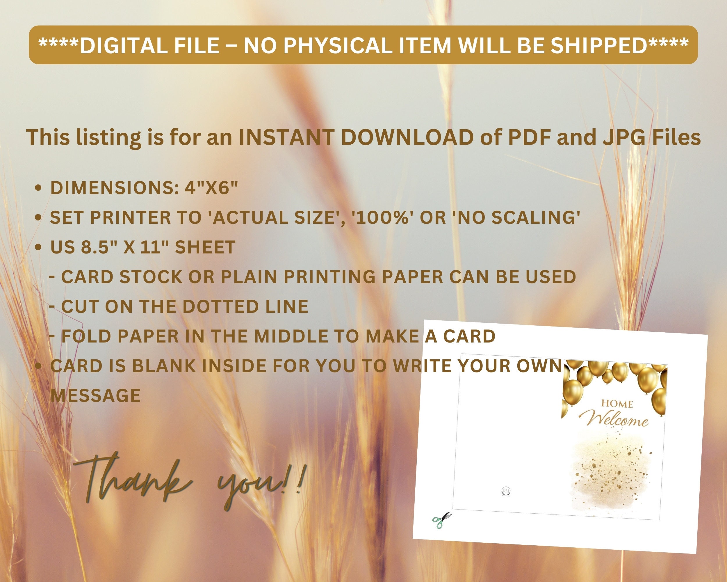 Printable 4"x6" Greeting Card | Welcome Home Card | College Student ...