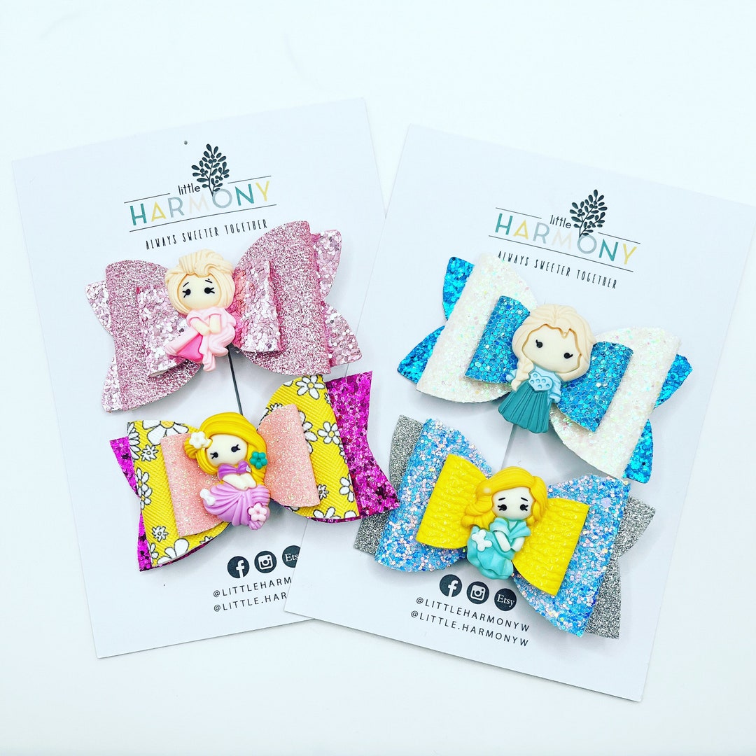 Mini Disney Princess Bows. Disney Hair Bows. Princess Clips. Hair Bows ...