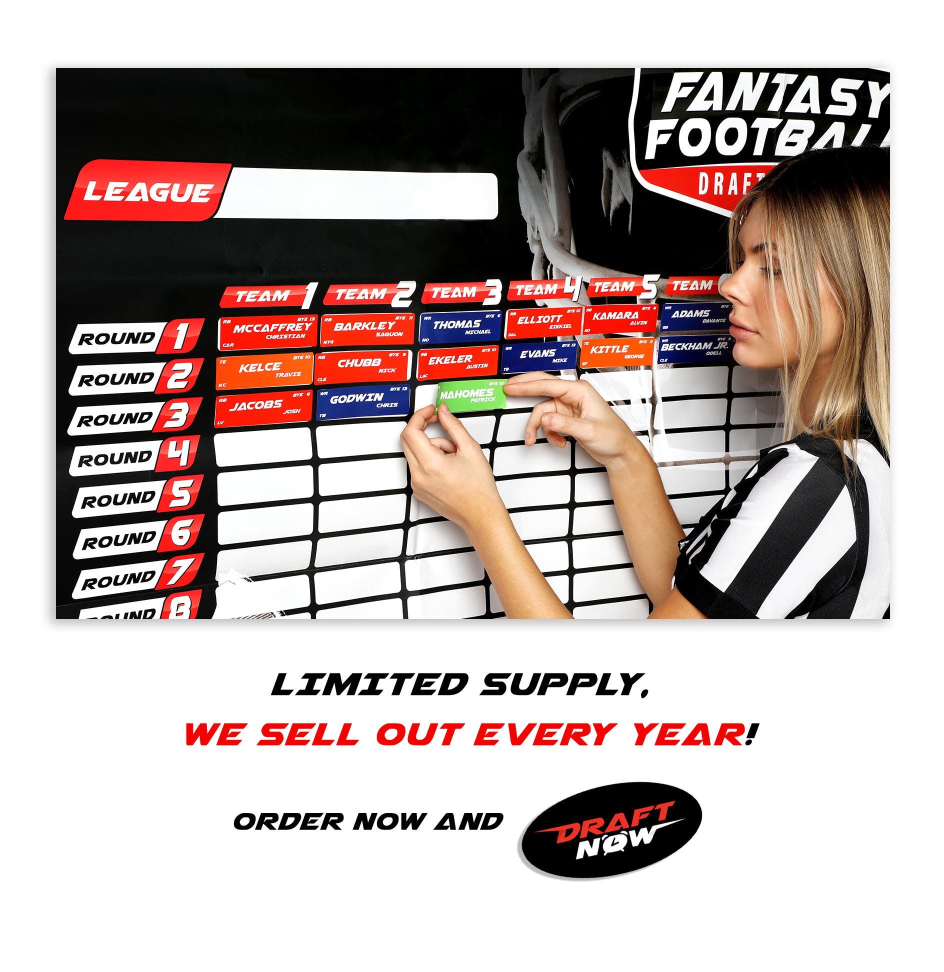 Fantasy Draft Board 2025 XL Fantasy Football Draft Board Kit 2025 - 6x4 ...