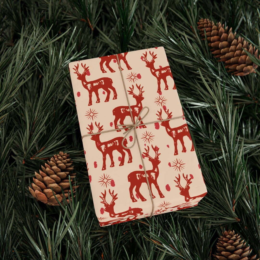 Vintage Deer Christmas Wrapping Paper Christmas Gift Wrap Vintage Santa ...