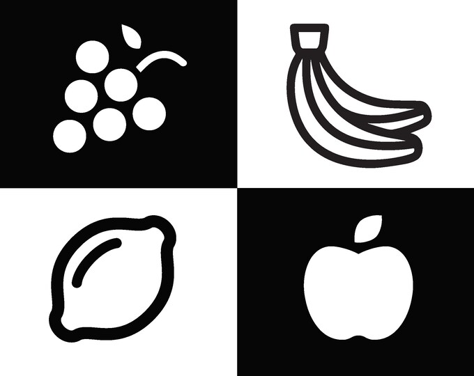 High Contrast black and White for Newborn Baby Development Fruits ...
