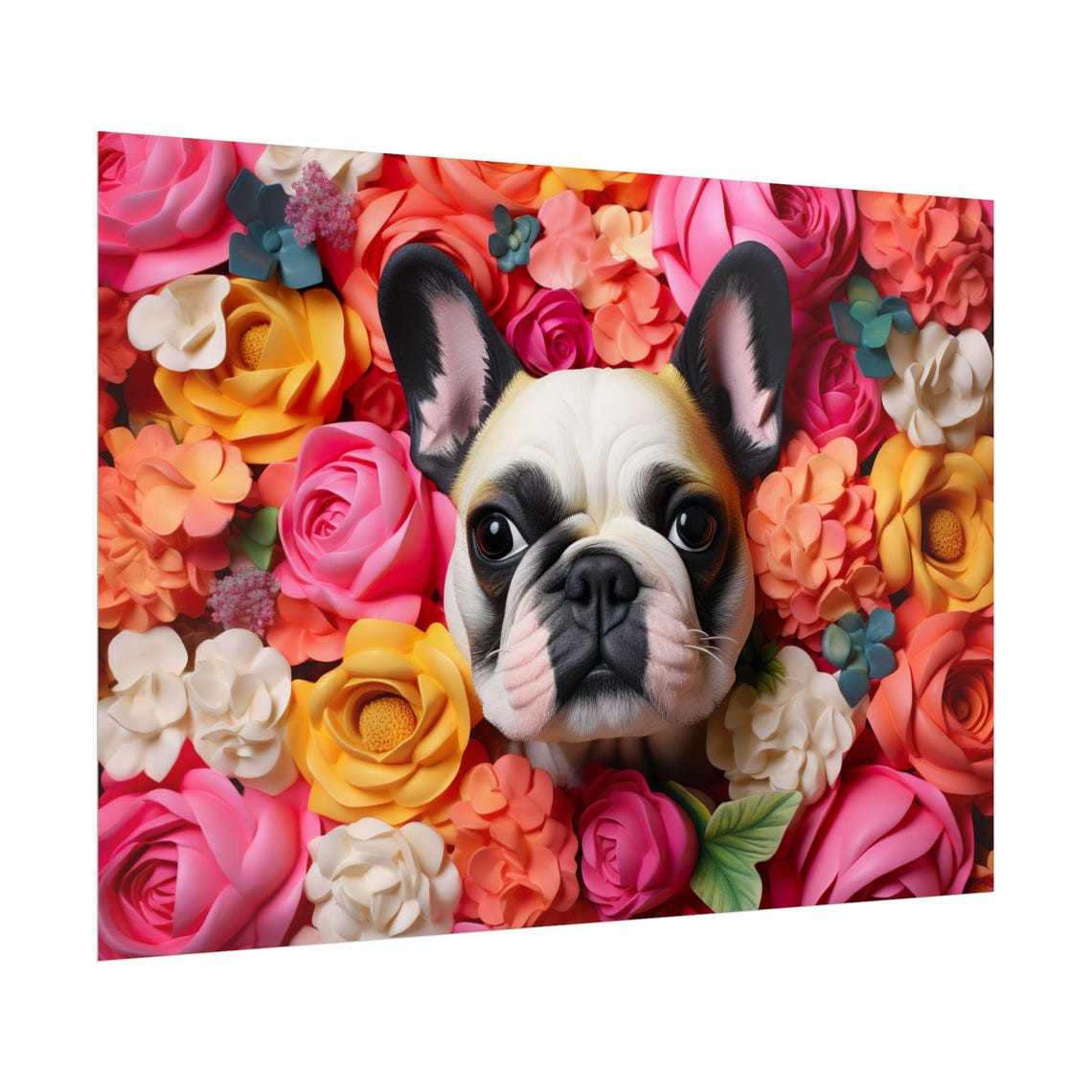 French Bulldog Floral Background Rolled Poster, Wall Art Decor, Dog ...