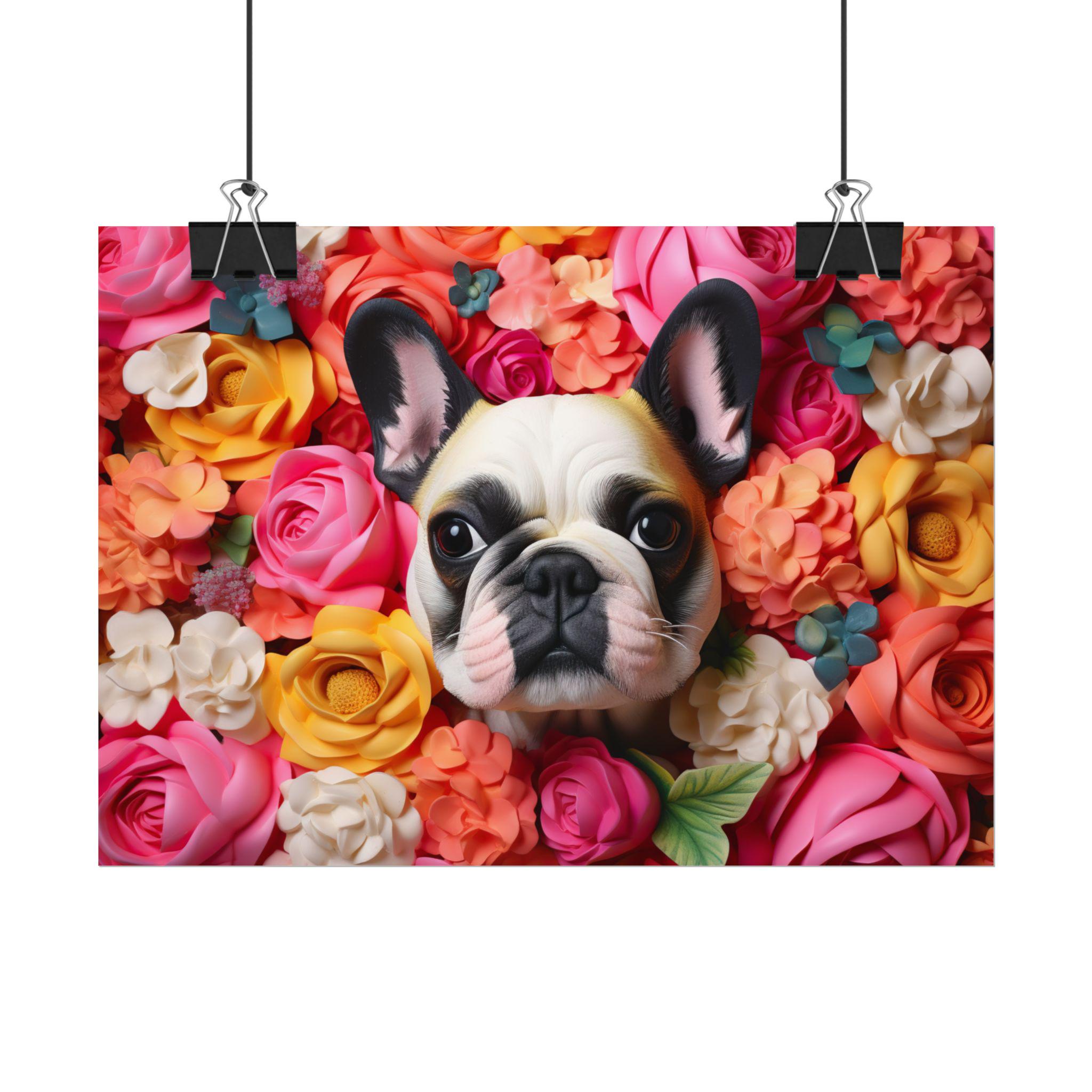 French Bulldog Floral Background Rolled Poster, Wall Art Decor, Dog ...