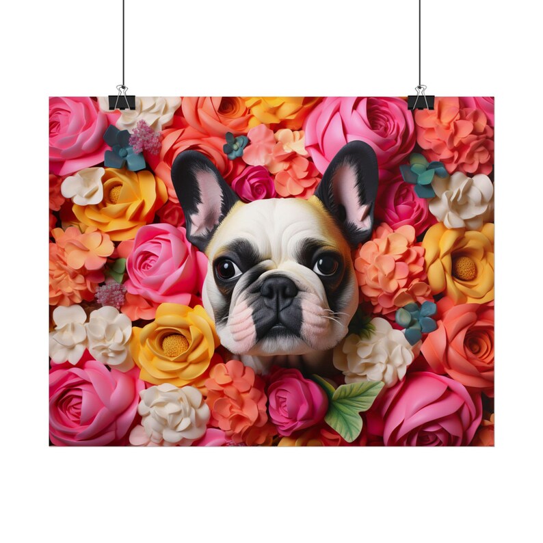 French Bulldog Floral Background Rolled Poster, Wall Art Decor, Dog ...