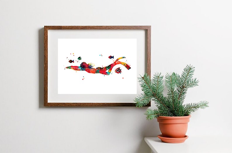 Scuba Diving Girl Watercolor Print Female Scuba Diver Deep Sea Diving ...