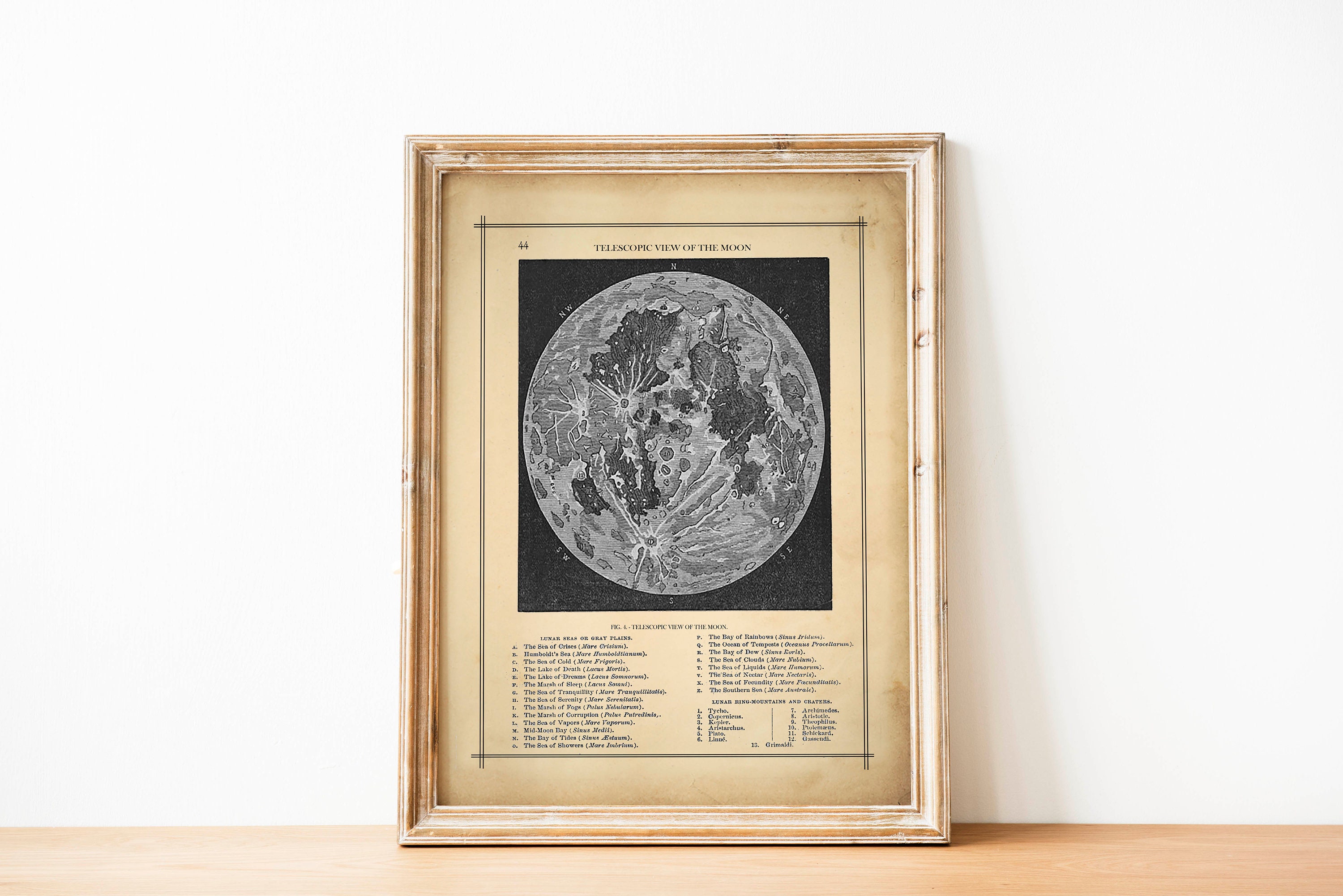Vintage Full Moon Map Reproduction Print Lunar Astronomy Wall Decor the ...