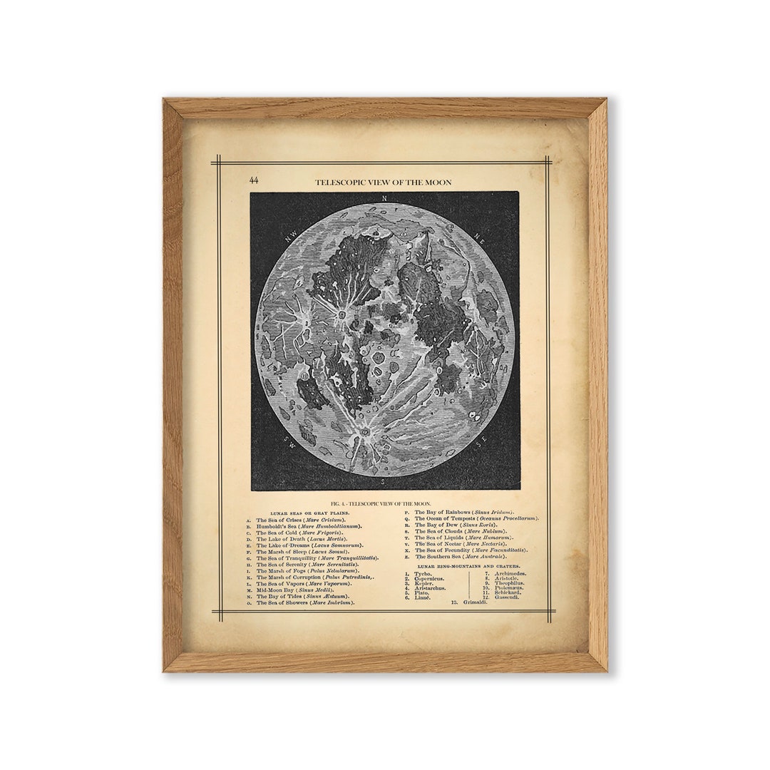 Vintage Full Moon Map Reproduction Print Lunar Astronomy Wall Decor the ...