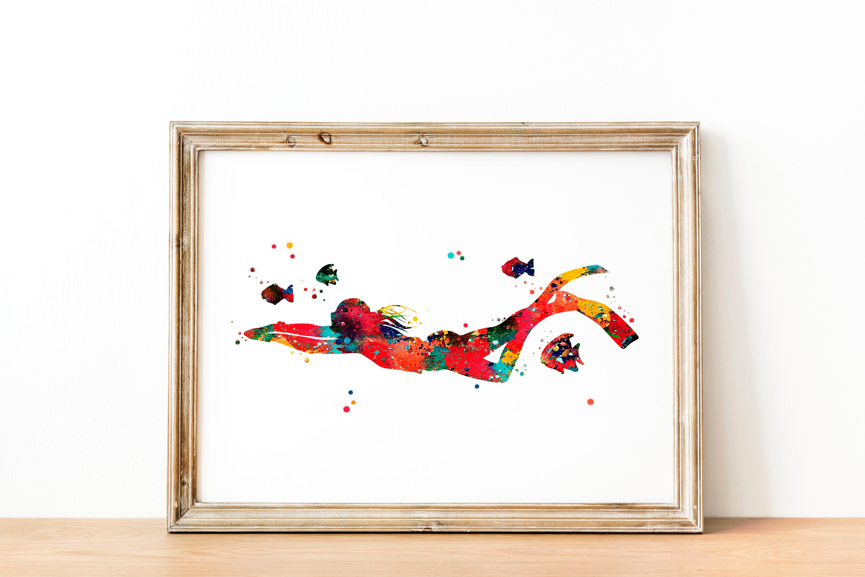 Scuba Diving Girl Watercolor Print Female Scuba Diver Deep Sea Diving ...
