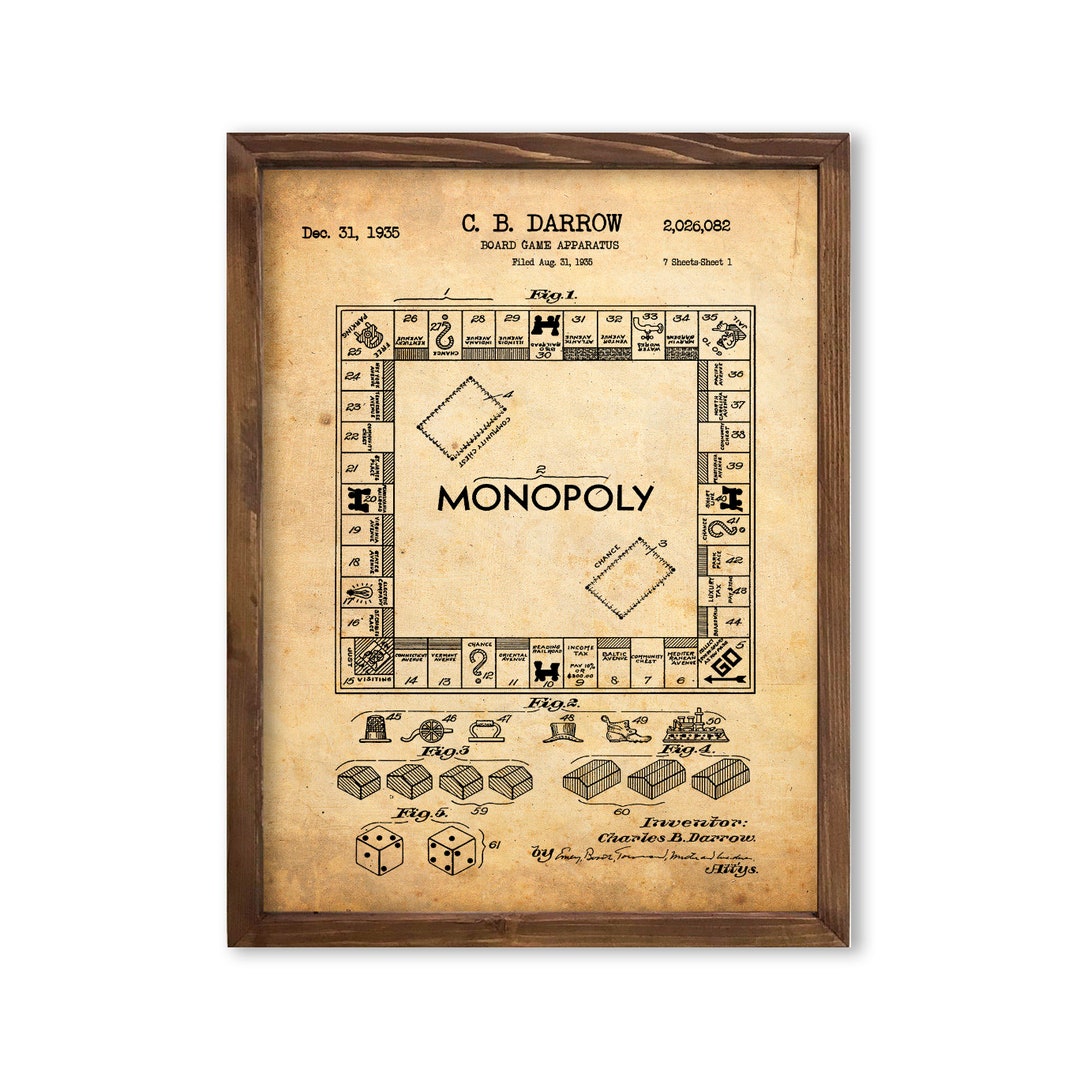 Monopoly Patent Poster Board Game Wall Art Monopoly Wall Decor Gift ...