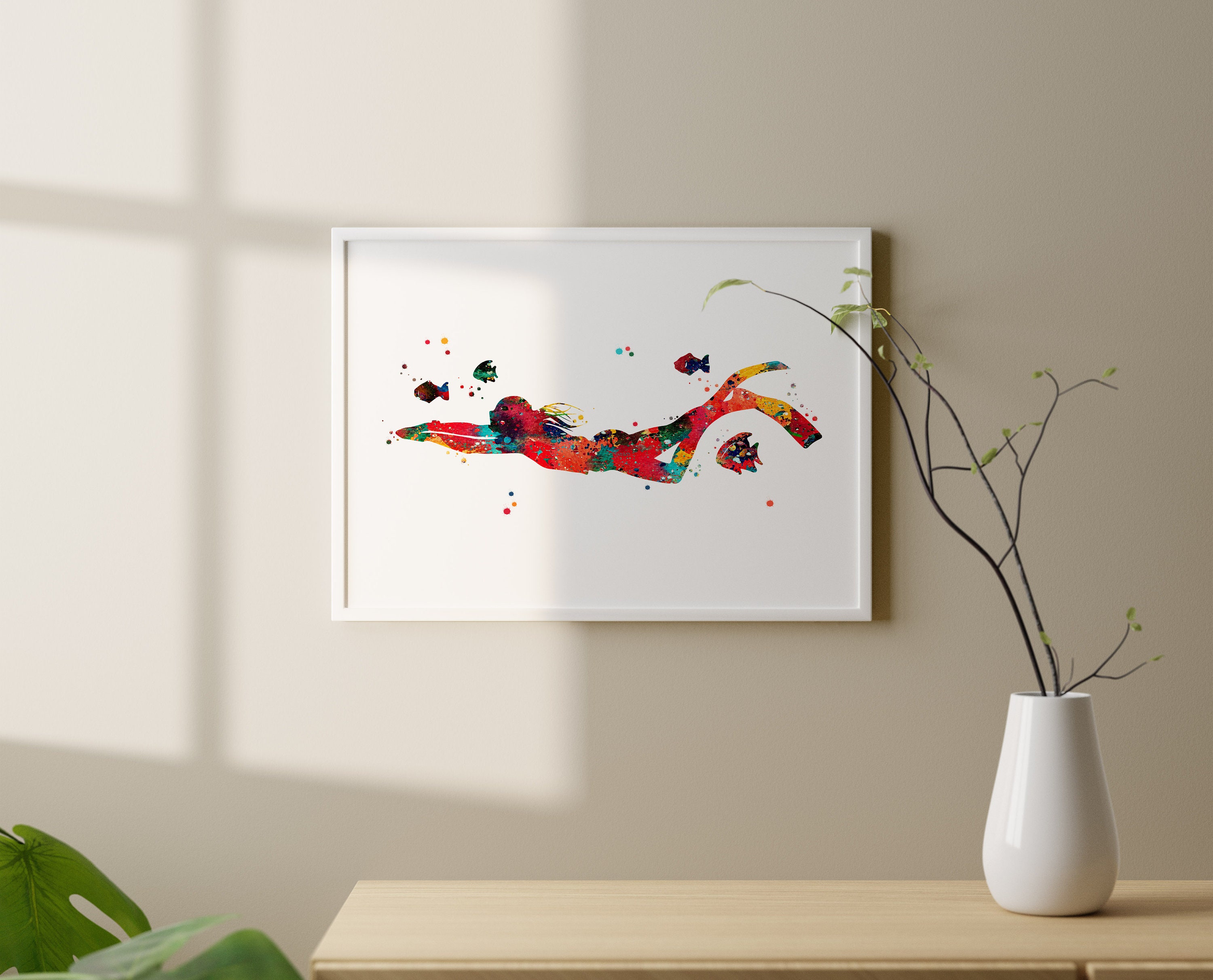 Scuba Diving Girl Watercolor Print Female Scuba Diver Deep Sea Diving ...