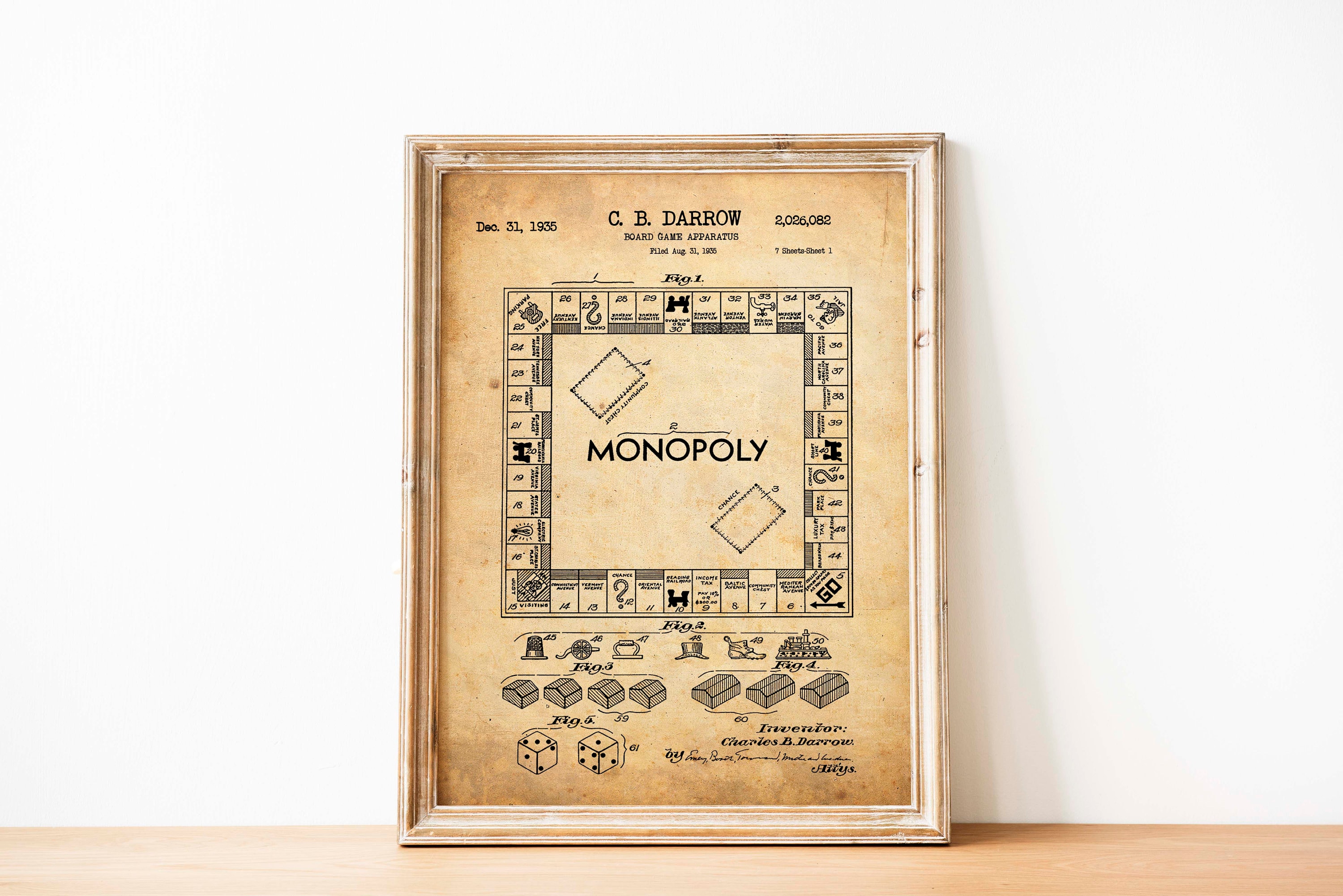 Monopoly Patent Poster Board Game Wall Art Monopoly Wall Decor Gift ...