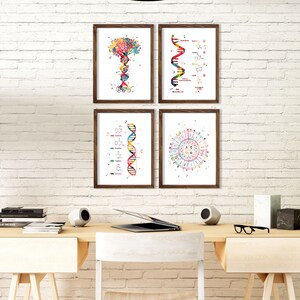 DNA Genetic Code Watercolor Poster Set Dna Tree Office Decor Science ...
