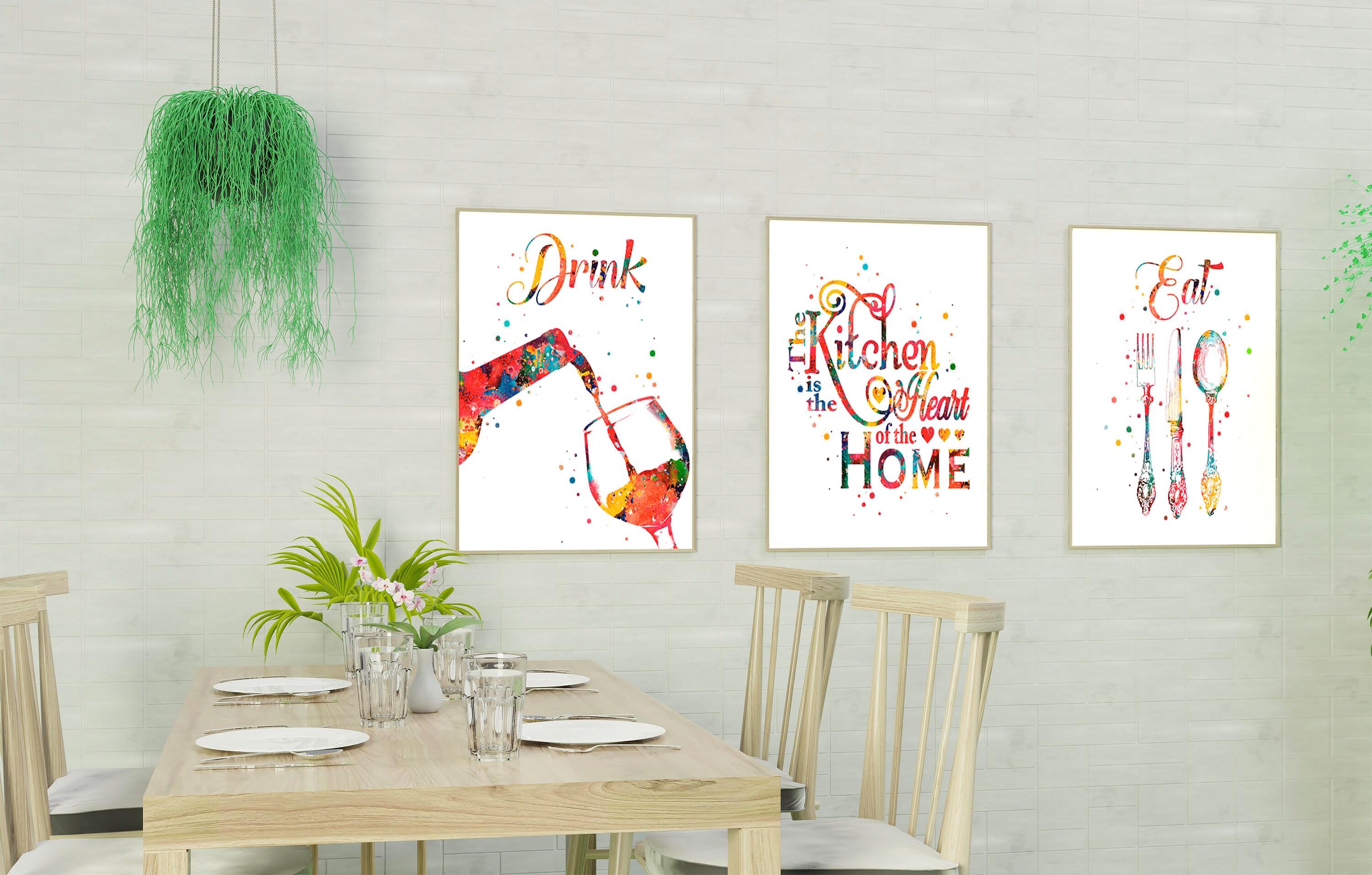 Kitchen Art Watercolor Print Eat Drink Love Food and Drink Dining Room ...
