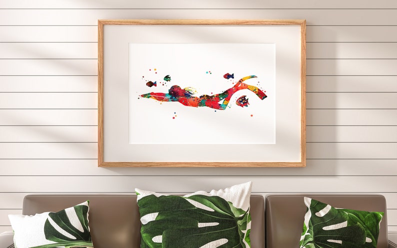 Scuba Diving Girl Watercolor Print Female Scuba Diver Deep Sea Diving ...