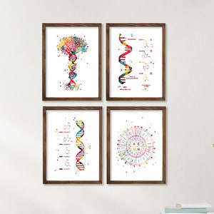 DNA Genetic Code Watercolor Poster Set Dna Tree Office Decor Science ...