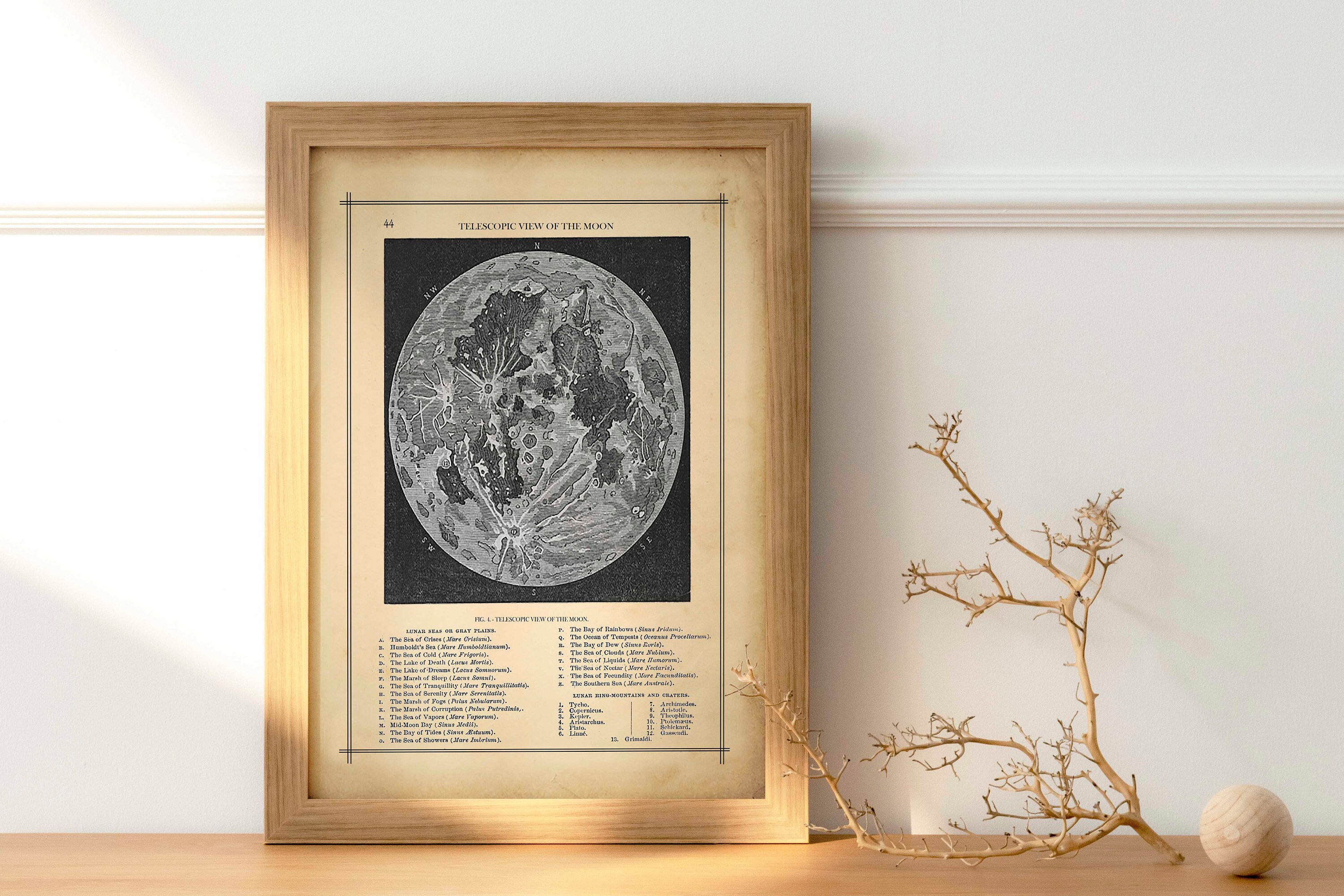 Vintage Full Moon Map Reproduction Print Lunar Astronomy Wall Decor the ...