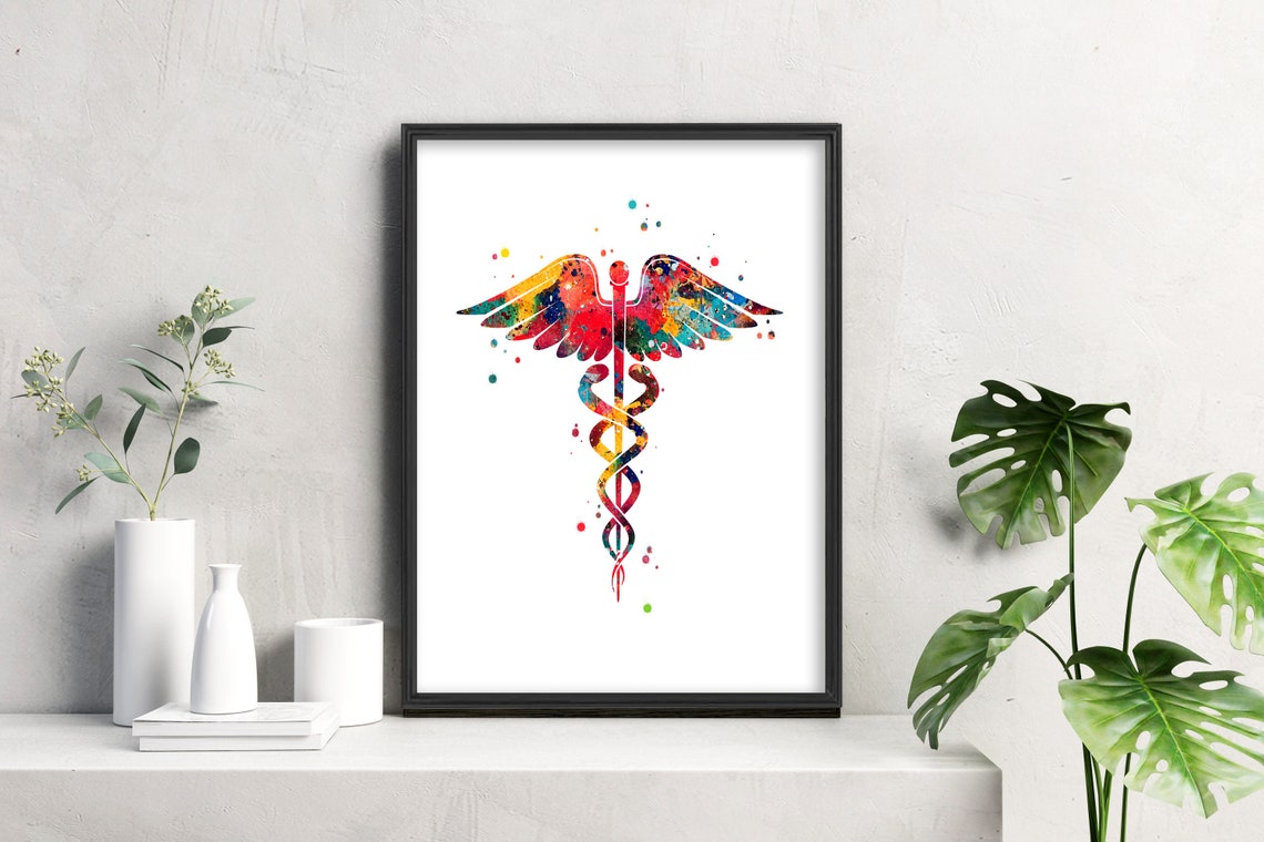 Caduceus Medical Symbol Watercolor Art Doctor Office Medical Symbol ...
