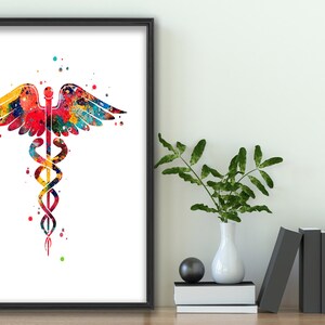 Caduceus Medical Symbol Watercolor Art Doctor Office Medical Symbol ...