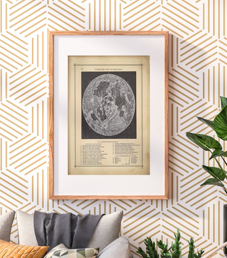 Vintage Full Moon Map Reproduction Print Lunar Astronomy Wall Decor the ...