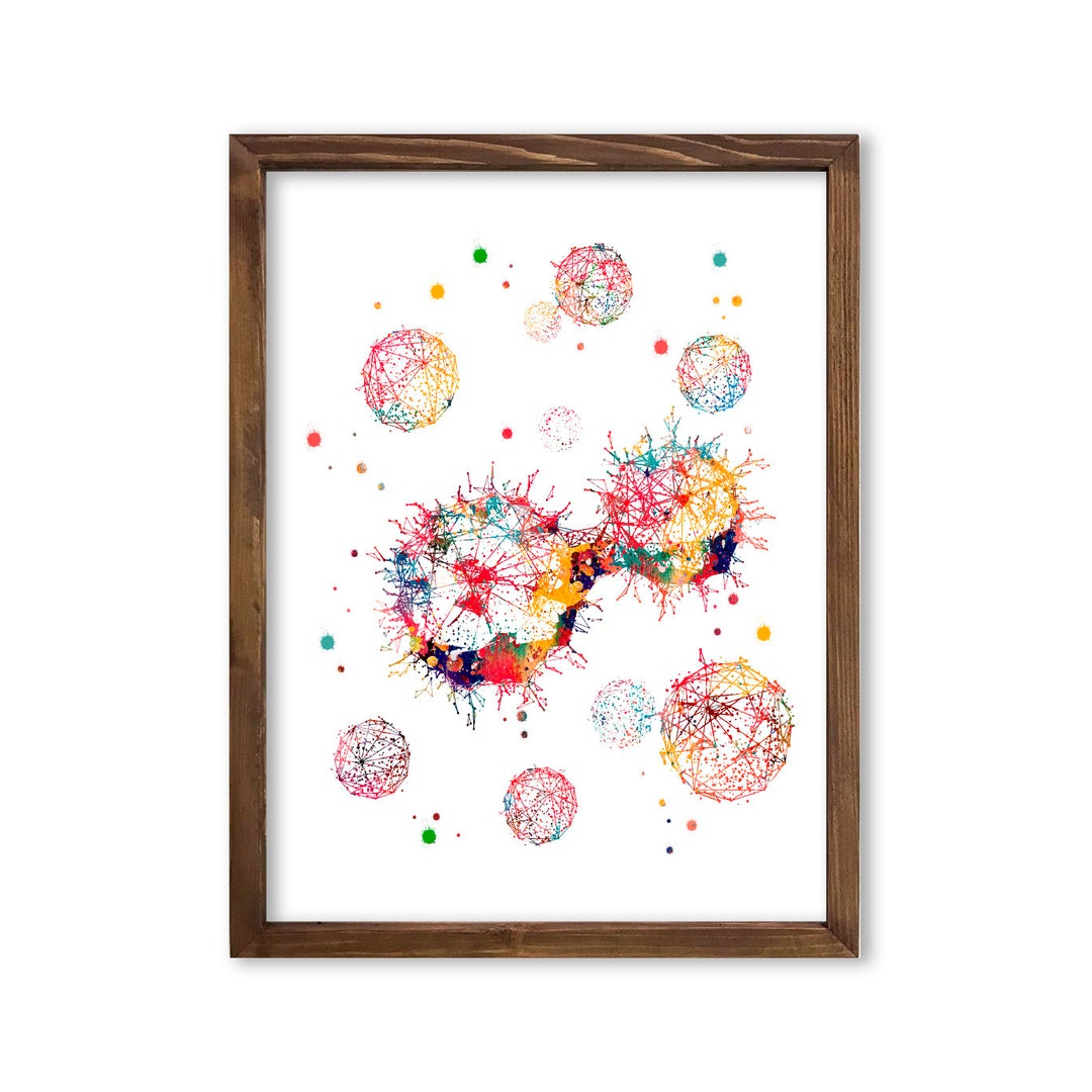 Cancer Cells Watercolor Print T-cells Doctor Office T-lymphocytes Wall ...
