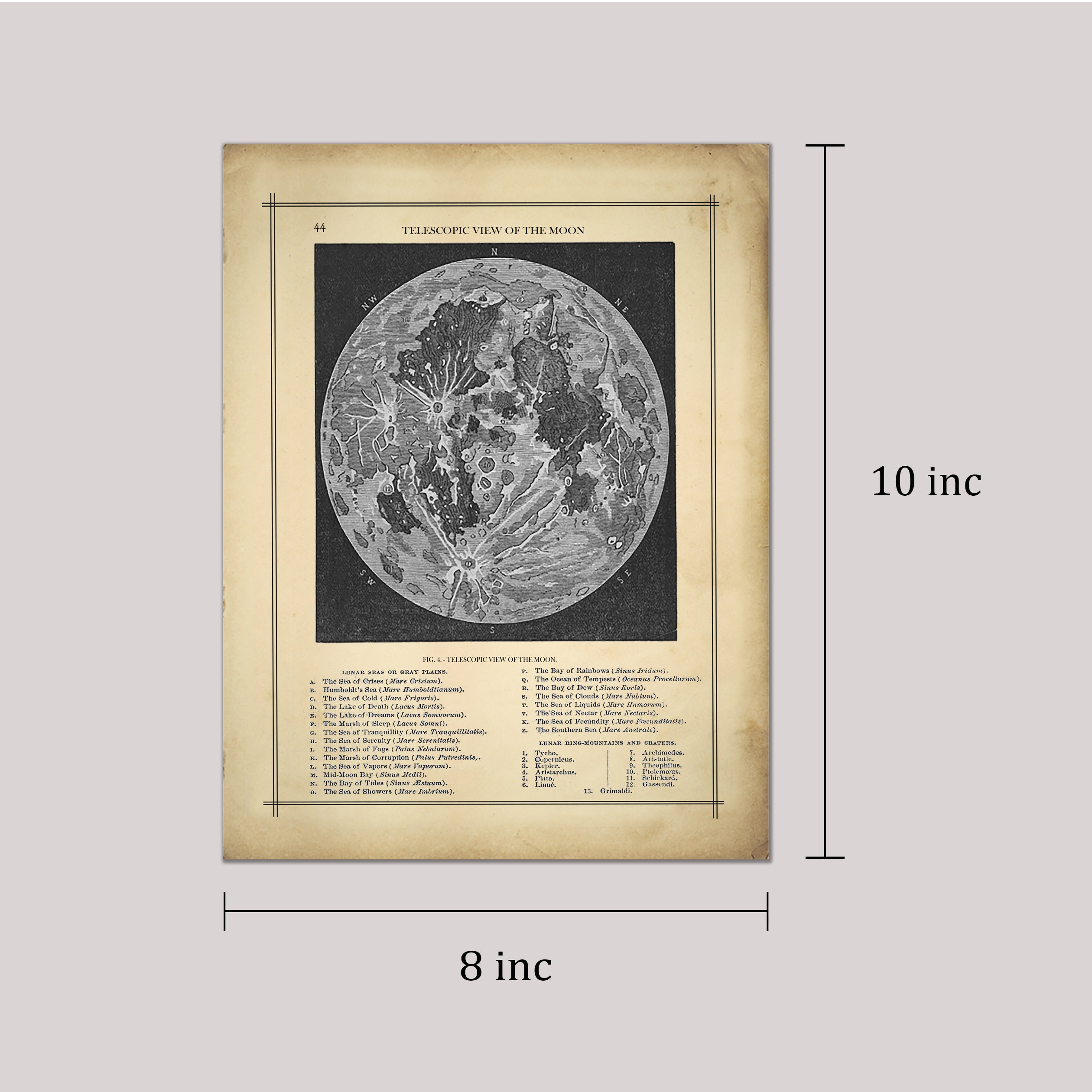 Vintage Full Moon Map Reproduction Print Lunar Astronomy Wall Decor the ...