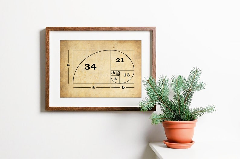 Vintage Fibonacci Sequence Watercolor Art Fibonacci Spiral Art Mathematical Golden Ratio Office ...