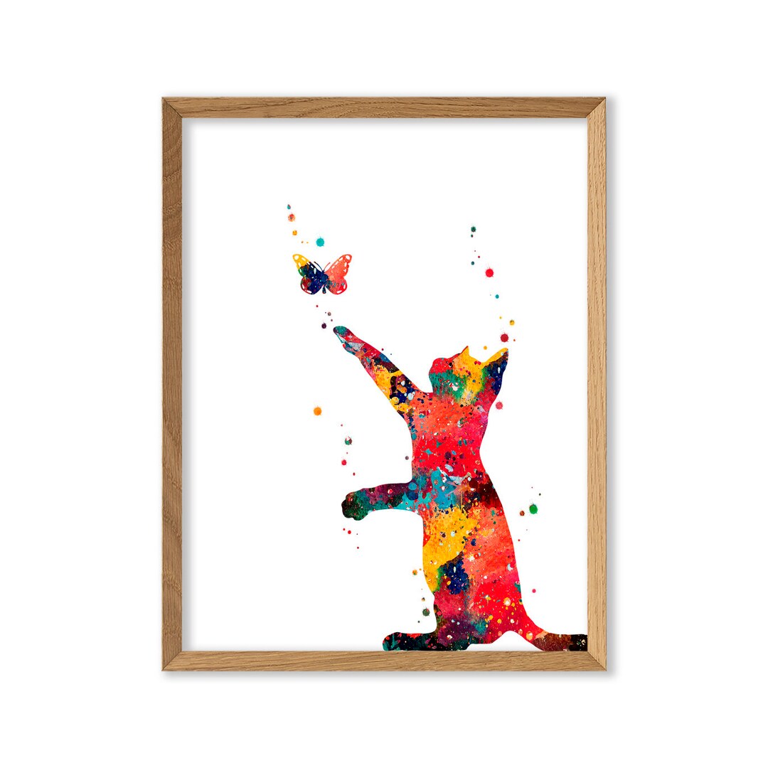 Cat and Butterfly Watercolor Print Cat With Butterfly Art Animal Wall ...