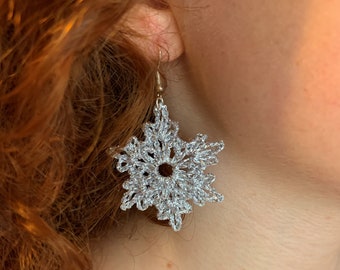 Crochet Snowflake Earrings - Etsy