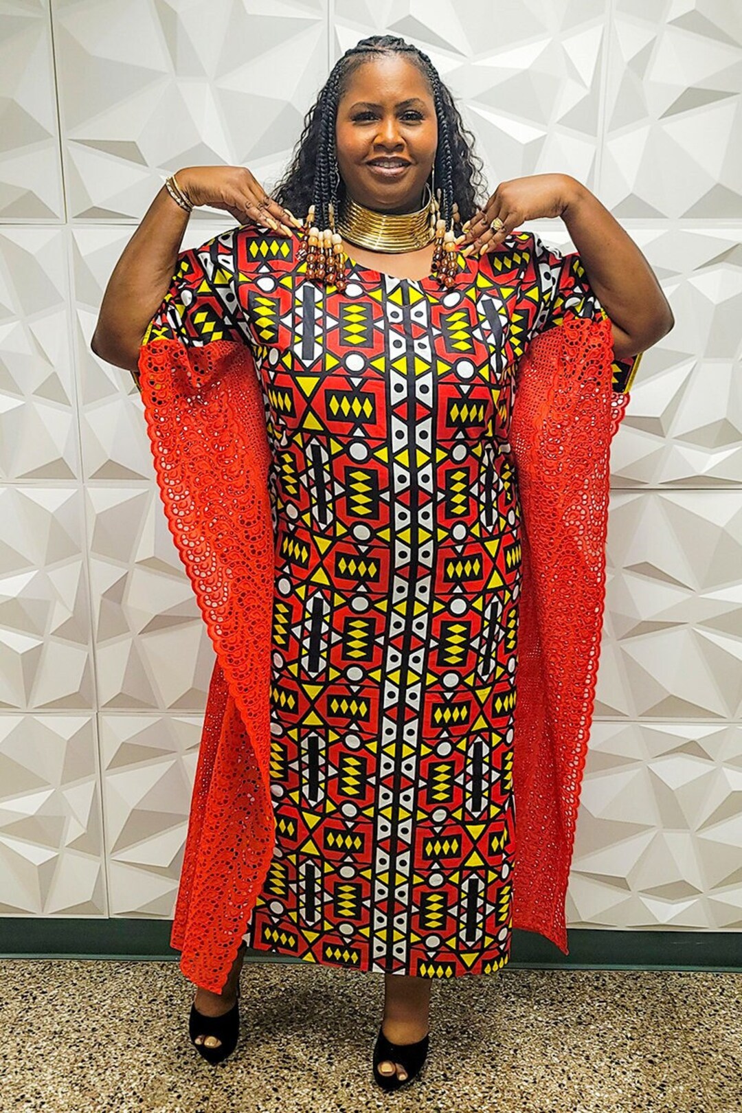 Red African Print Dress Ankara Fabric Kaftan African Attire Knitted