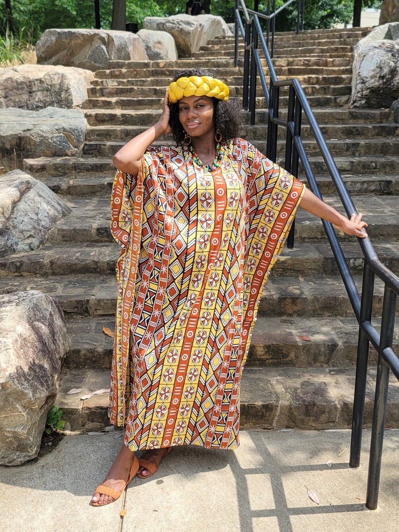 African Print Kaftan Traditional Africa Dress Moo Moo Tan - Etsy