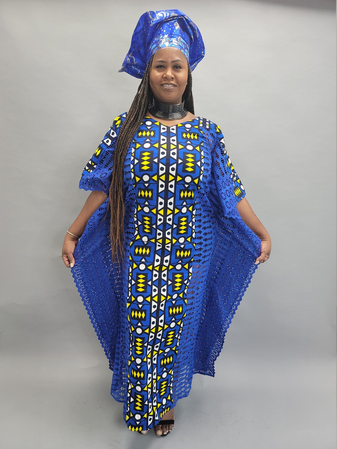 Africa Print Ankara Fabric Knitted Handmade Kaftan Blue Dress - Etsy