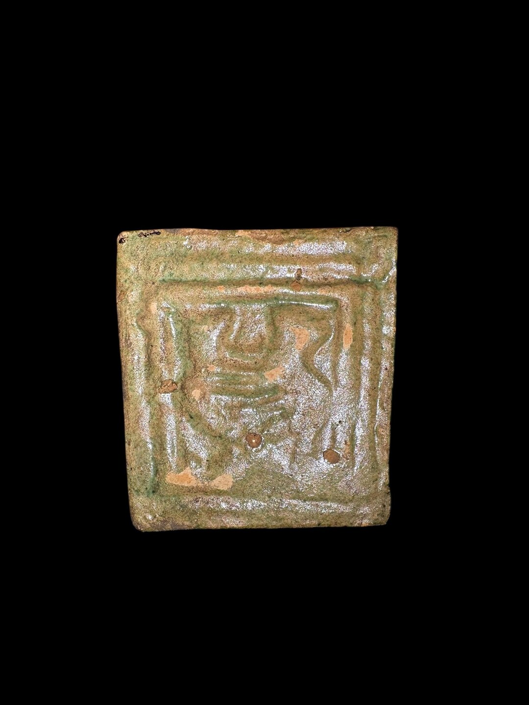 Tudor Period Green Glazed Clay Tile Depicting Rampant Wild Cats, 16th ...