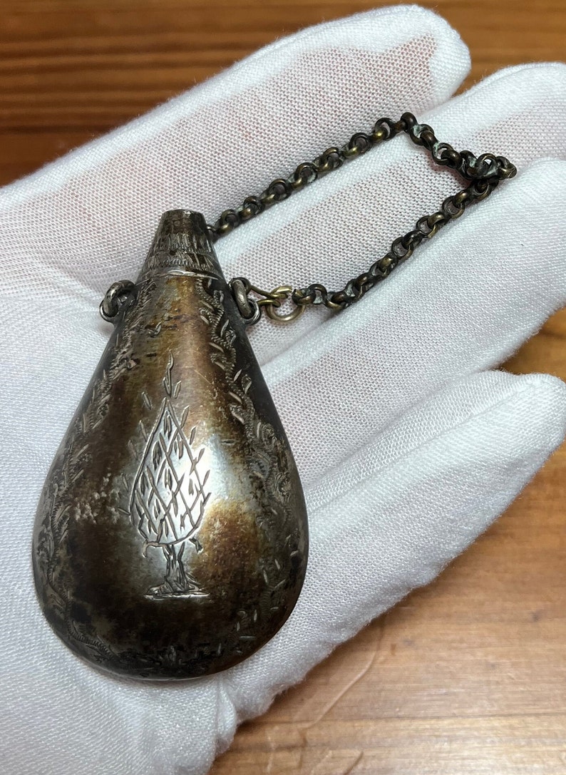 Islamic Persia, White Metal (probably Silver) Powder Flask, 18th-19th ...