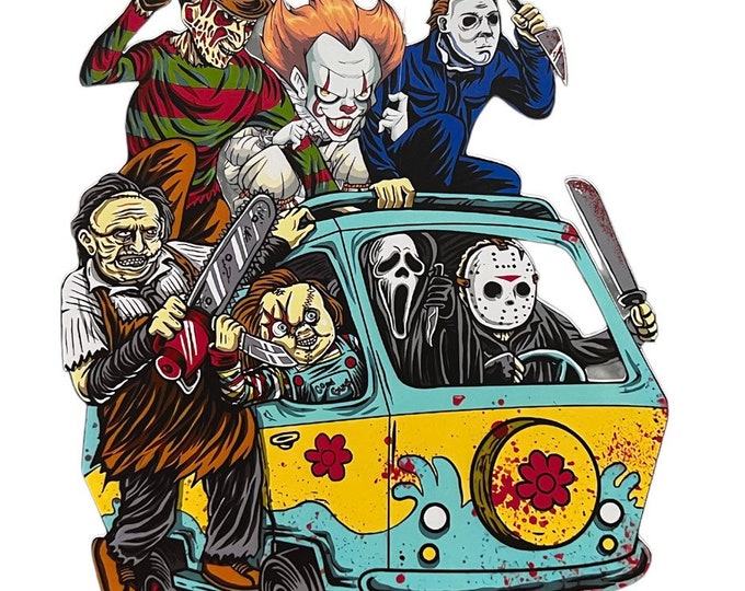 Halloween Horror Friends, Van With Clown Retro Scary Movie Villains ...