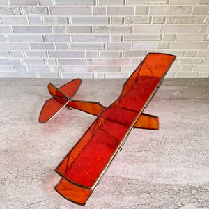 Vintage Stained Glass Airplane Handmade Orange Color Stained - Etsy