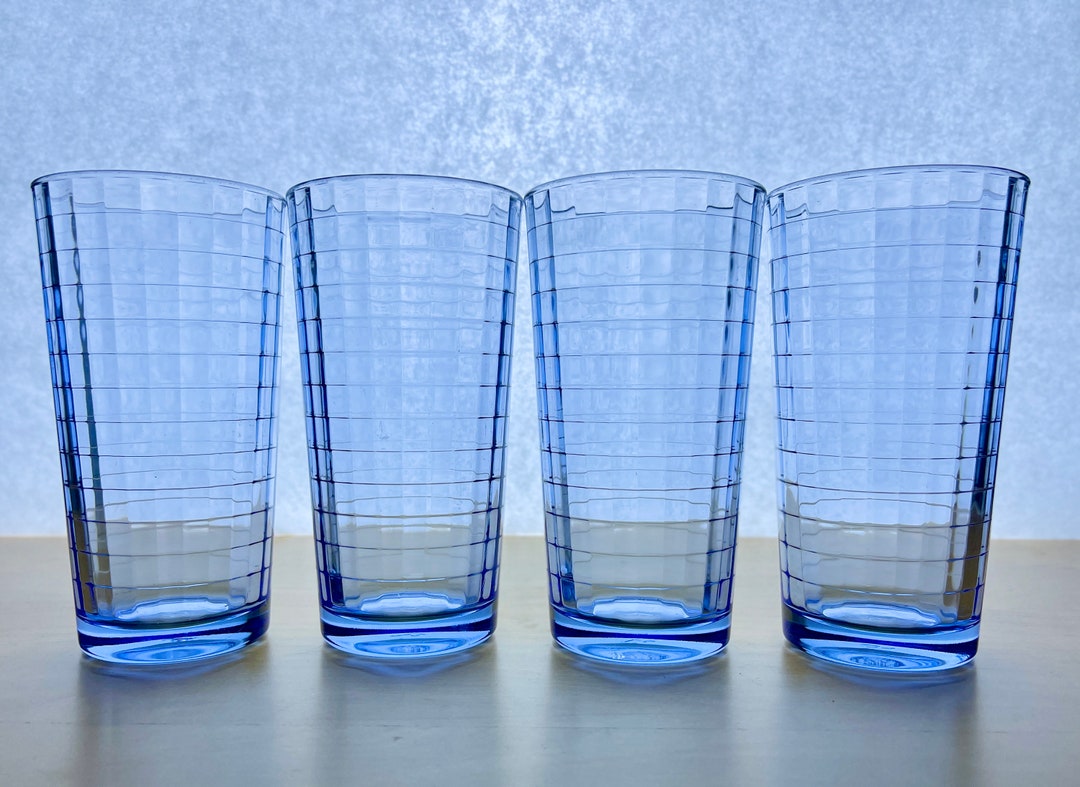 70s Set Of 4 Light Blue Crystal Water Glasses By Circleware Crystal Windowpane Highball Pattern