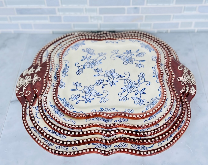 Hand Painted Temptation Cobalt Blue Floral Lace Nesting Dishes, Set of ...